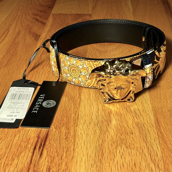 Versace | Accessories | Versace Barocco Gold Black Leather Belt Brand ...
